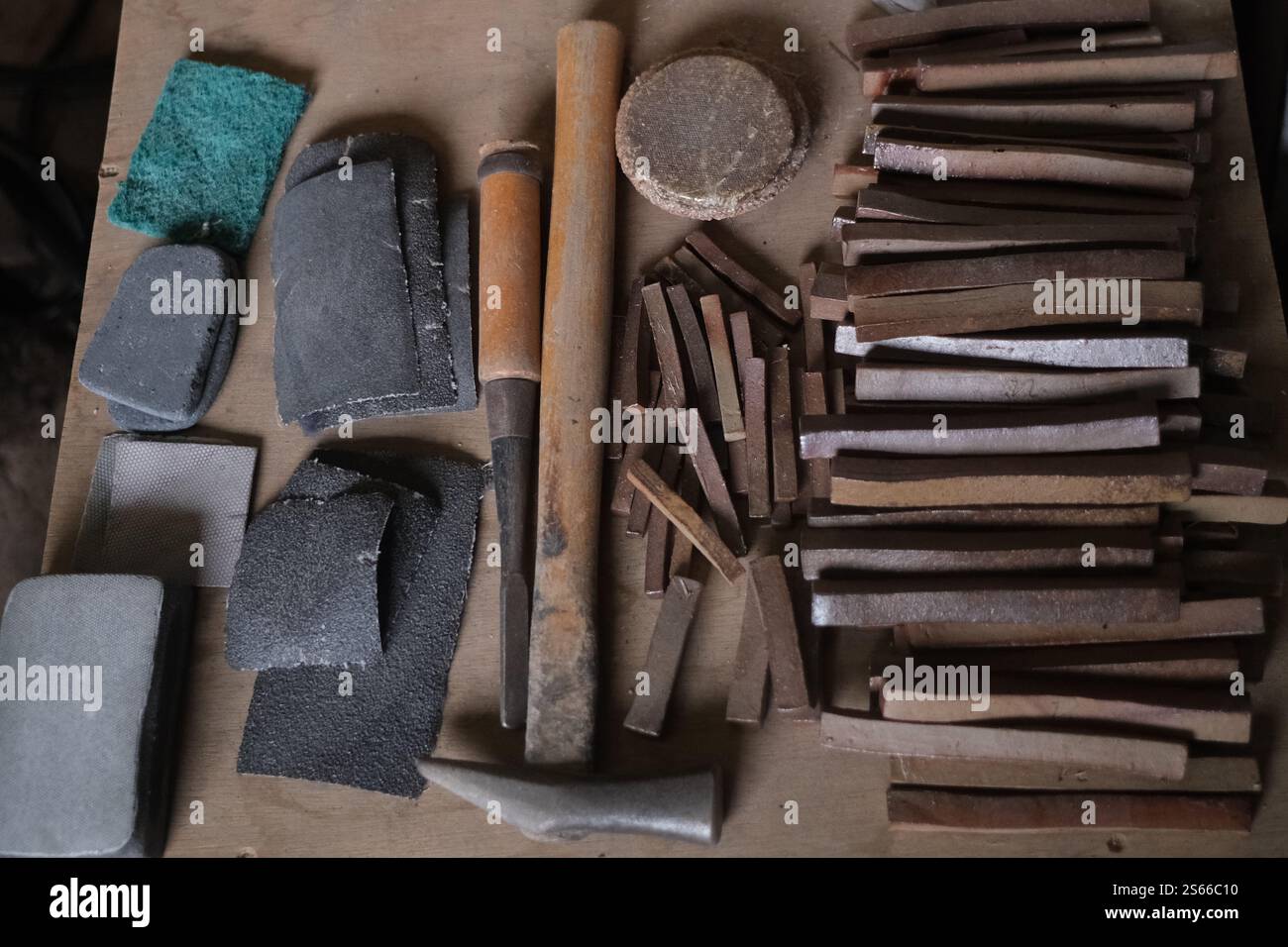 Tools of Kiko Ando, an artisan of Bizen ware or Bizen-yaki in Japanese ...