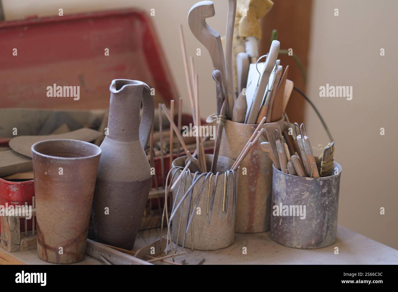 Tools of Kiko Ando, an artisan of Bizen ware or Bizen-yaki in Japanese ...