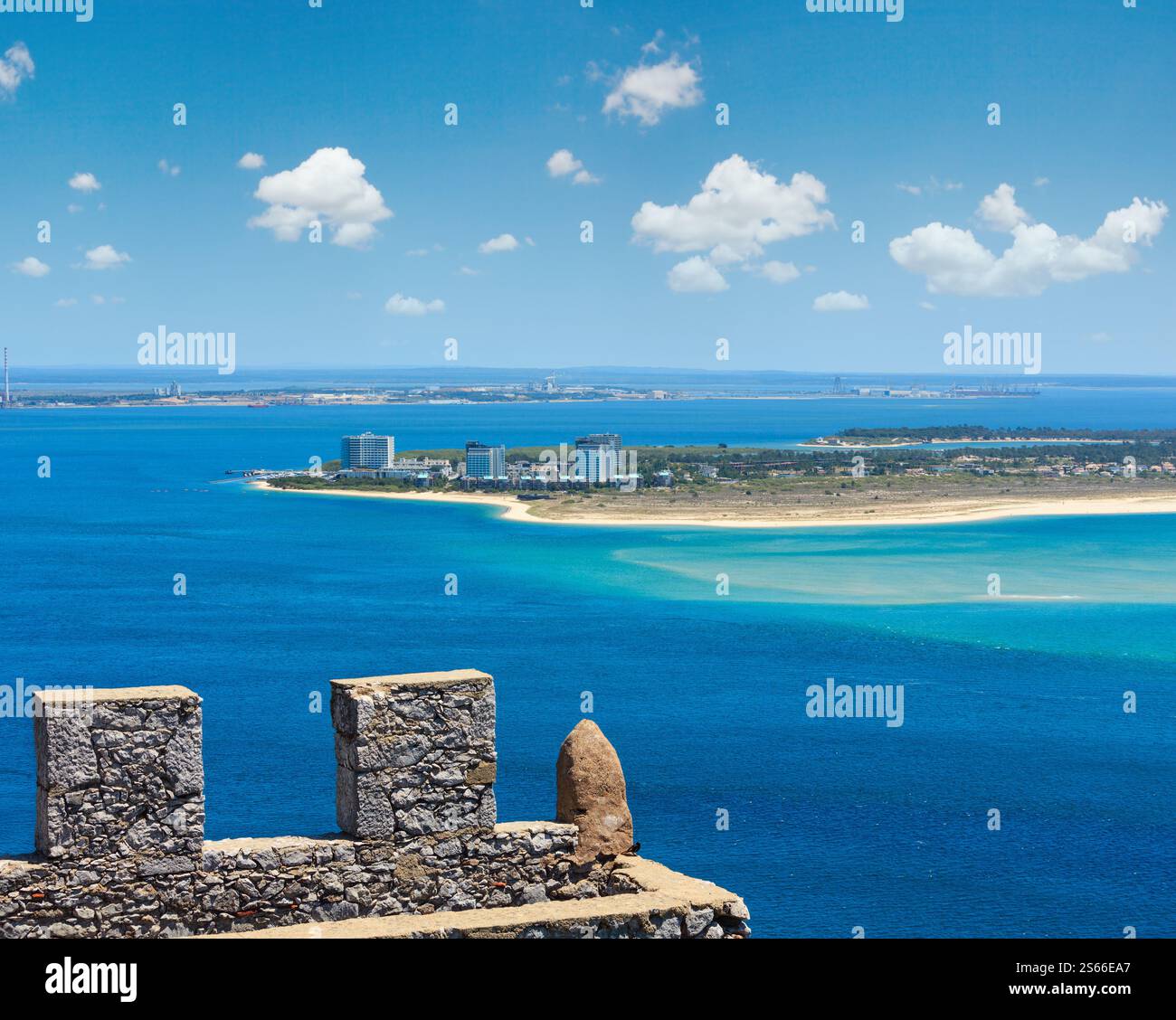 Summer Setubal coast landscape. Top view from Nature Park Arrabida ...