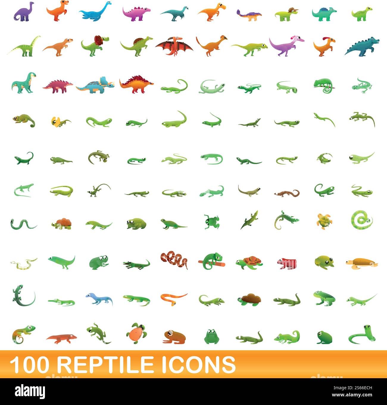 100 reptile icons set. Cartoon illustration of 100 reptile icons vector ...