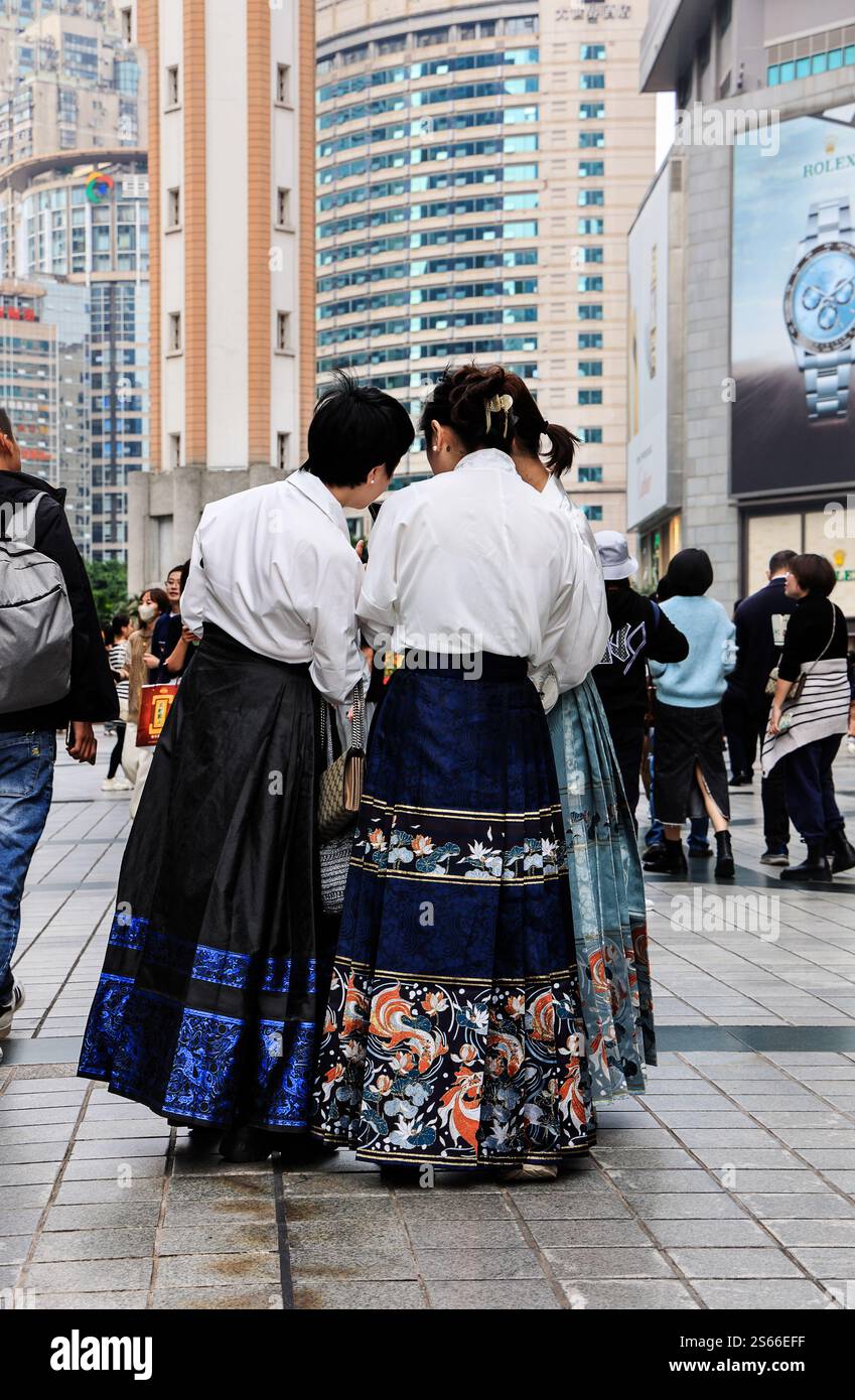 Chongqing, China - October 21. 2023: Backview of Chinese young girls ...