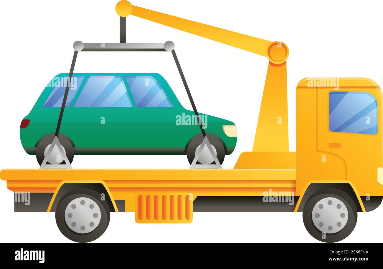 Tow truck with car icon. Cartoon of tow truck with car vector icon for ...