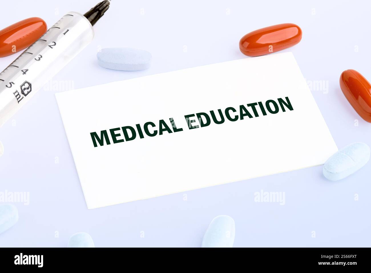 Displaying a card with the words medical education alongside various ...