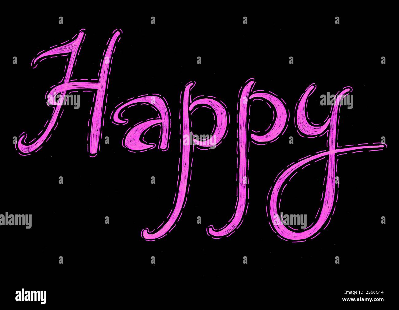 Lettering word Happy. Pink color. Italic font. Rounded elements. The ...