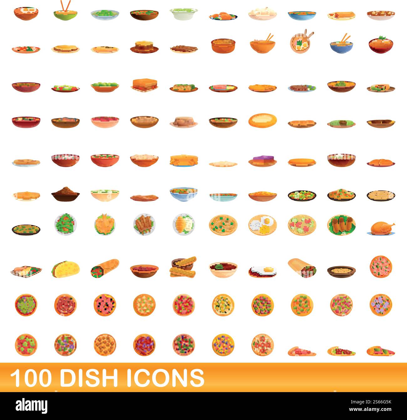 100 dish icons set. Cartoon illustration of 100 dish icons vector set ...