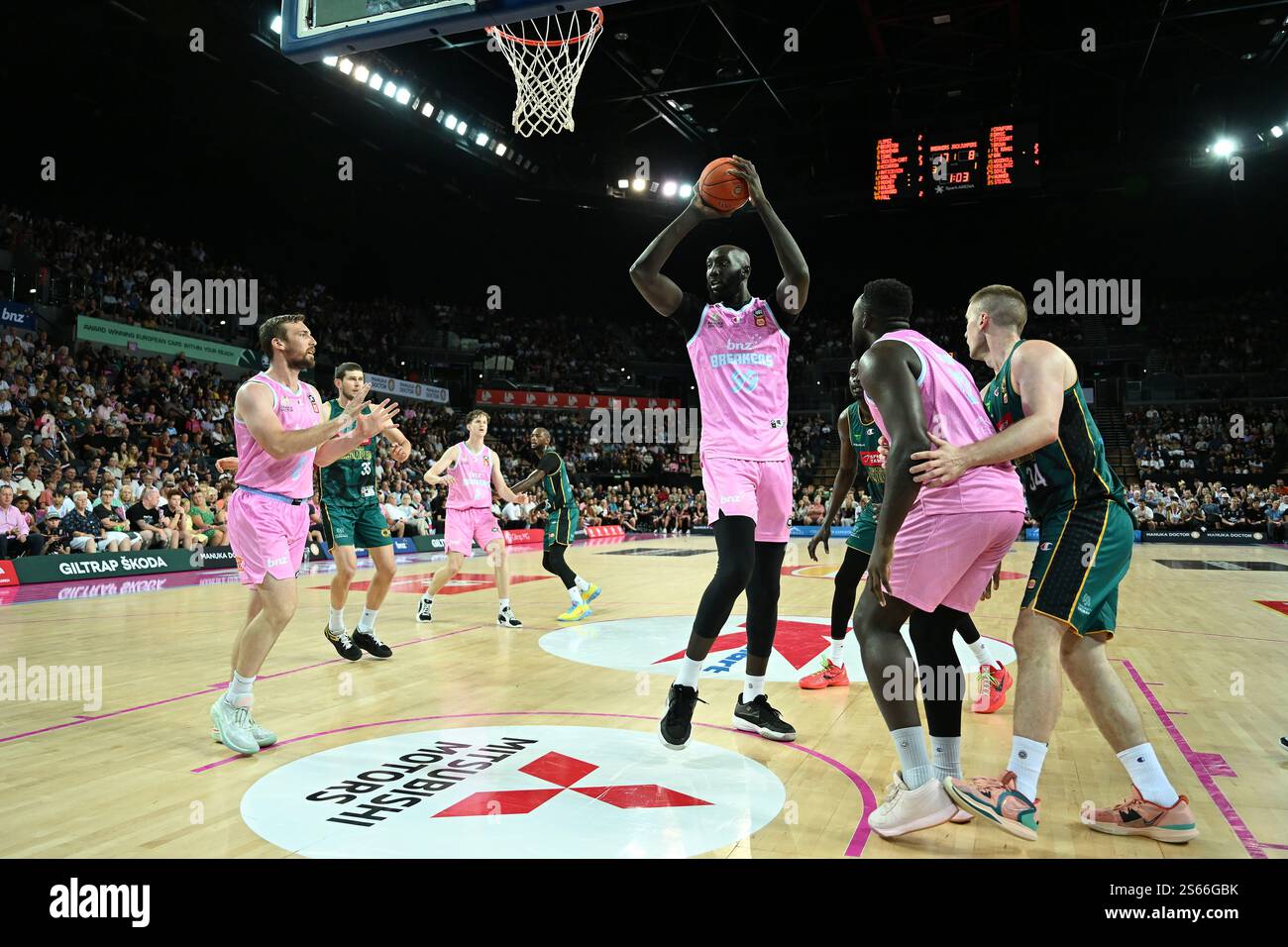 Auckland, New Zealand . 16th Jan, 2025. New Zealand Breakers Tacko Fall ...