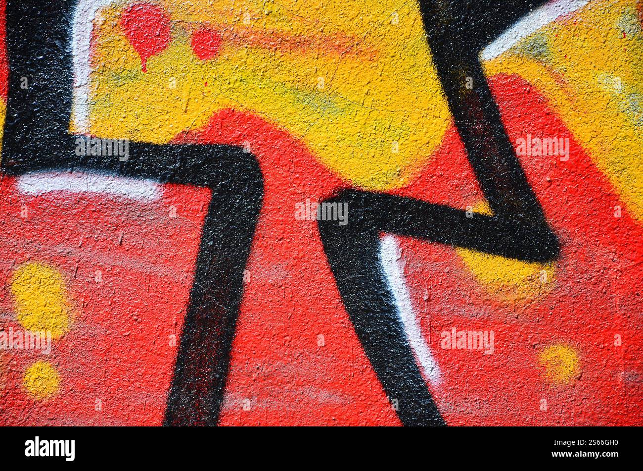 Fragment of an old colored graffiti drawing on the wall. Background ...
