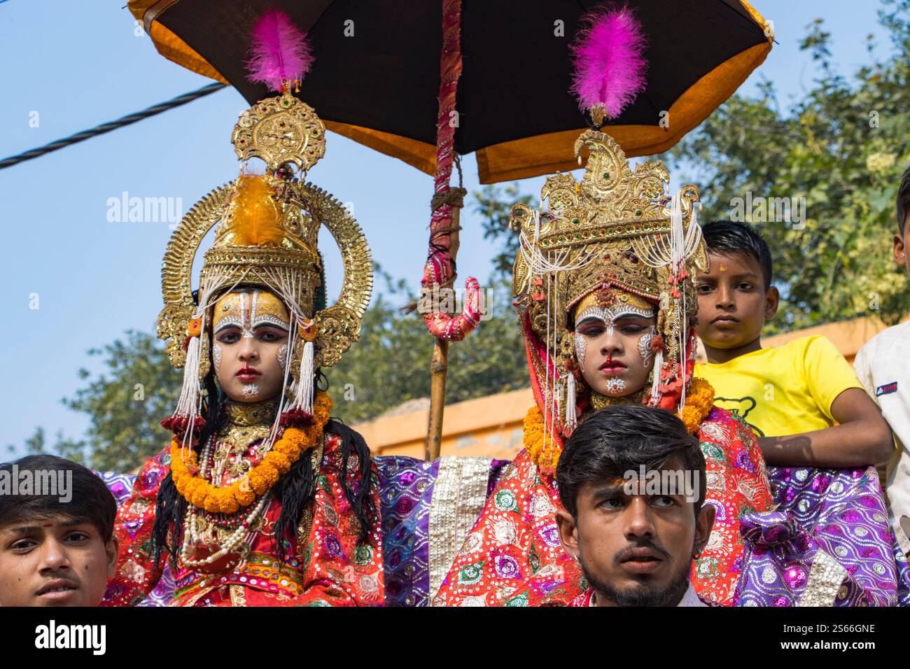 Mithila boys as Ram and Laxman ready for the wedding procession during Bibaha Panchami Festival ...