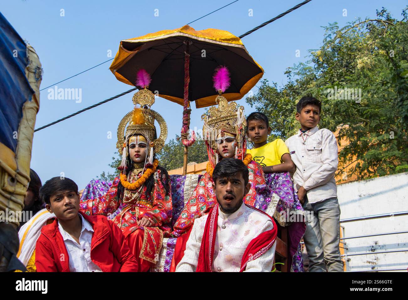 Mithila boys as Ram and Laxman ready for the wedding procession during Bibaha Panchami Festival ...