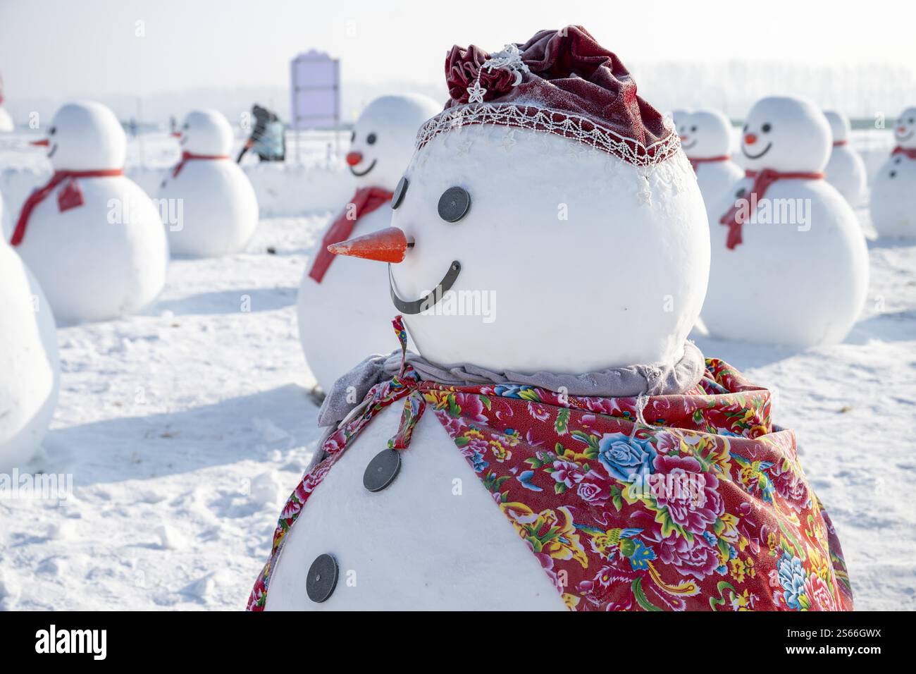Various snowmen at a snow world in Harbin City, northeast China's ...