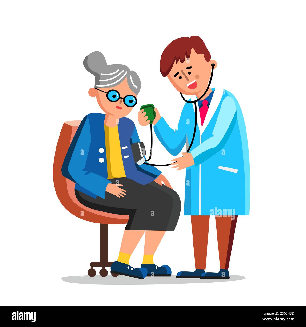 Doctor Measuring Old Woman Blood Pressure Vector. Character Young ...
