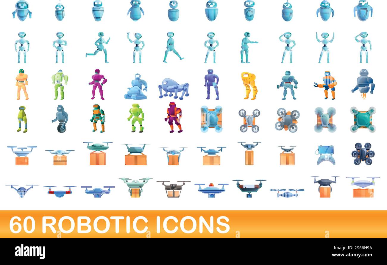 60 robotic icons set. Cartoon illustration of 60 robotic icons vector ...