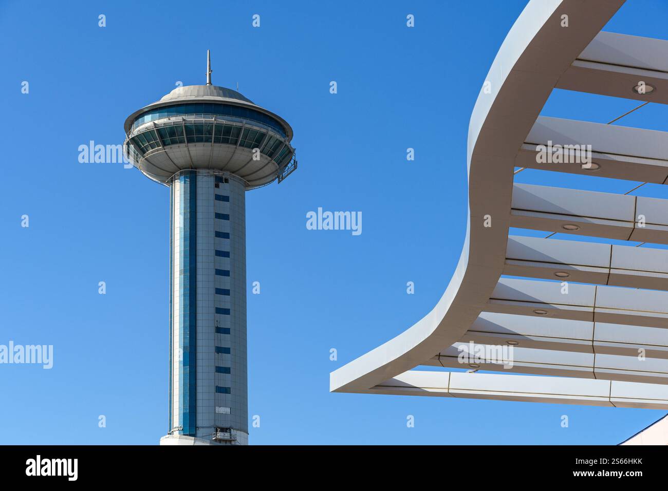 Abu Dhabi, UAE - January 3, 2025: A modern observation tower stands ...