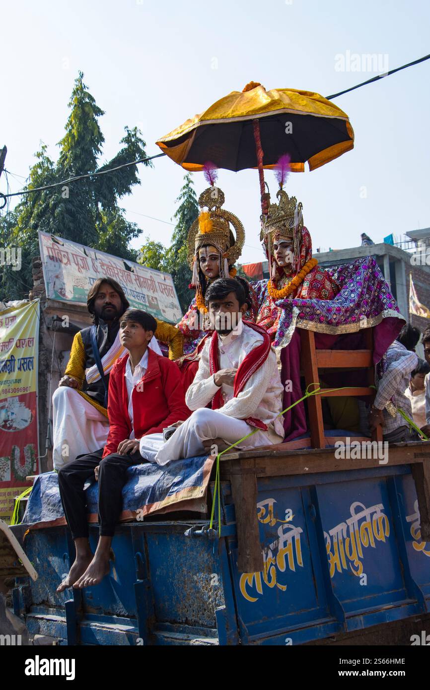 Mithila boys as Ram and Laxman ready for the wedding procession during Bibaha Panchami Festival ...