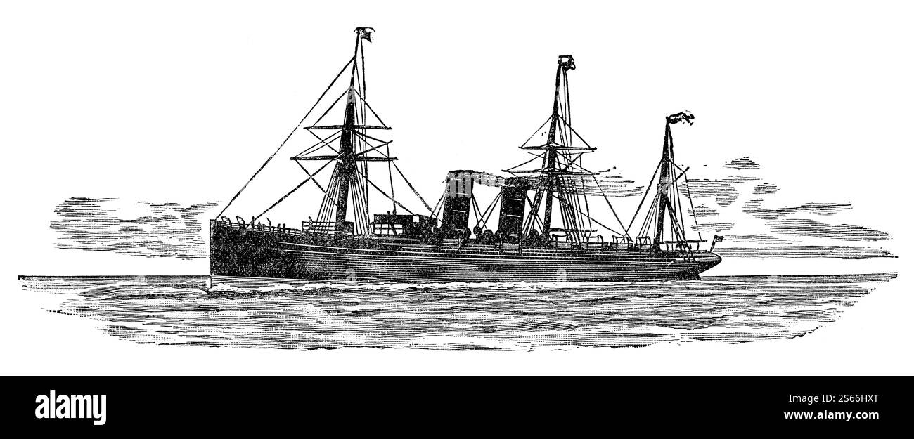 Engraving of the Cunard ocean liner RMS Etruria. Built by John Elder ...