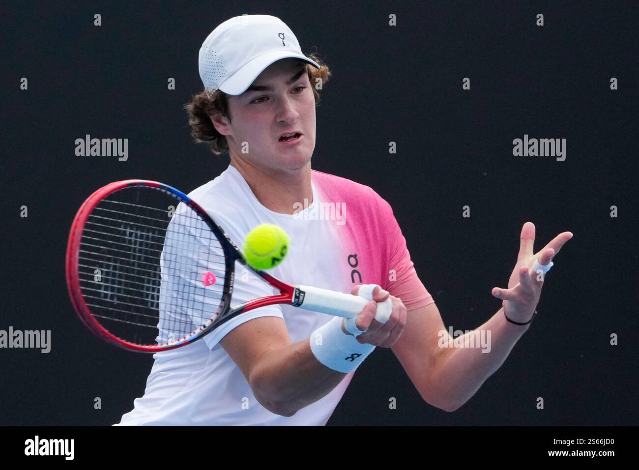 Joao Fonseca of Brazil plays a forehand return to Lorenzo Sonego of ...
