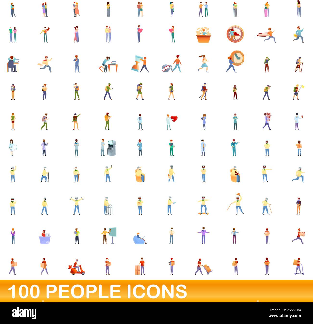 100 people icons set. Cartoon illustration of 100 people icons vector ...