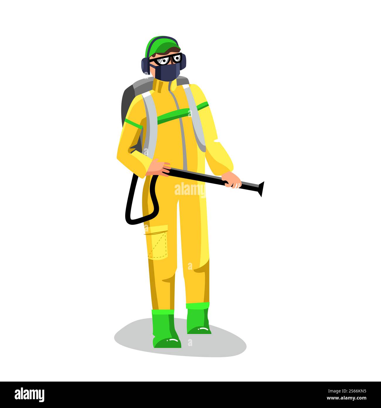 Agricultural Worker Spraying Pesticide Vector. Man In Special Suit And ...