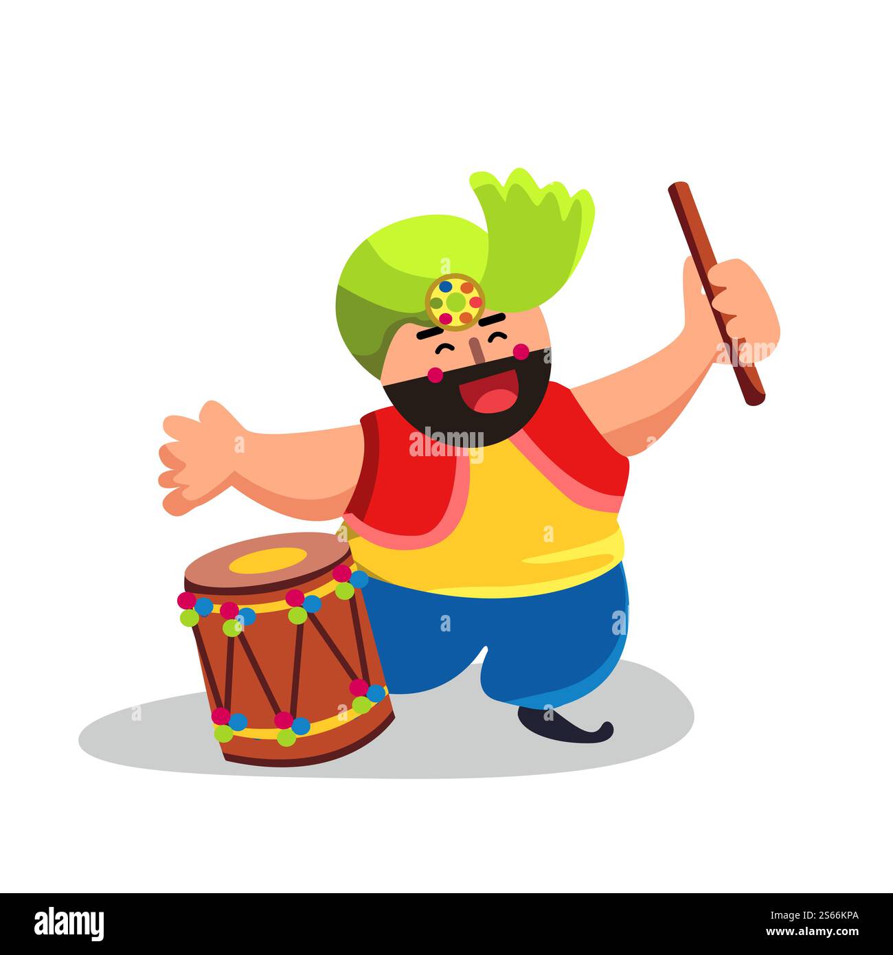 Punjabi Character With Drum Sticks And Dhol Vector. Funny Happy Punjabi ...