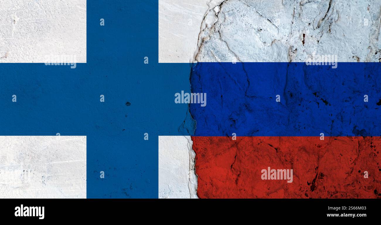 Finland and Russia conflict. European Union and Russian country flags ...
