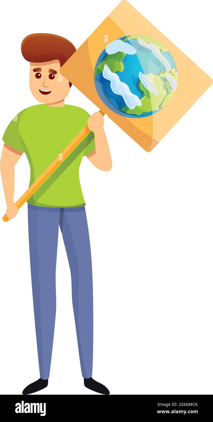 Ecologist boy protest icon. Cartoon of ecologist boy protest vector ...