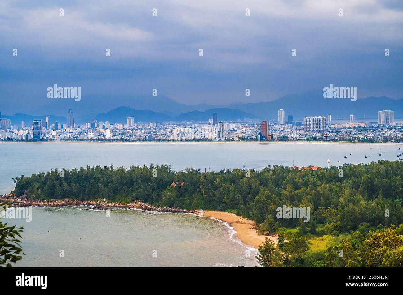 Aerial view of Da Nang city, Vietnam. Cityscape view at Son Tra ...
