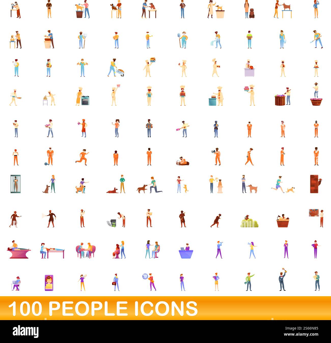 100 people icons set. Cartoon illustration of 100 people icons vector ...