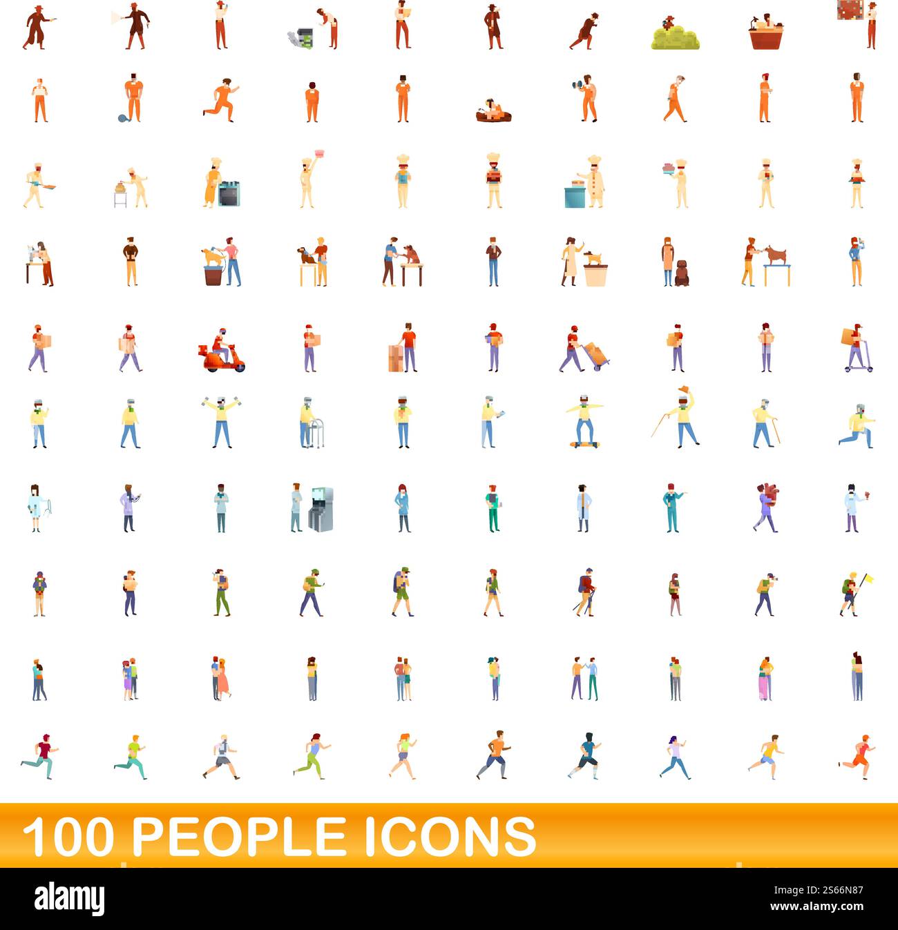 100 people icons set. Cartoon illustration of 100 people icons vector ...