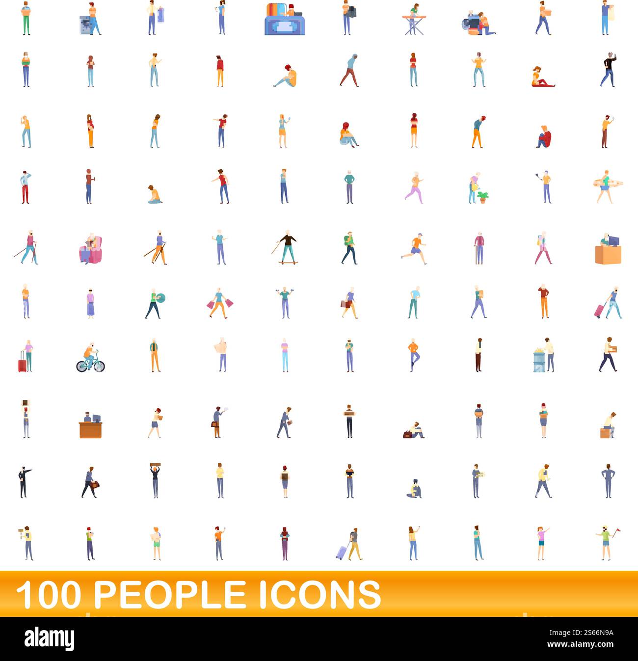 100 people icons set. Cartoon illustration of 100 people icons vector ...
