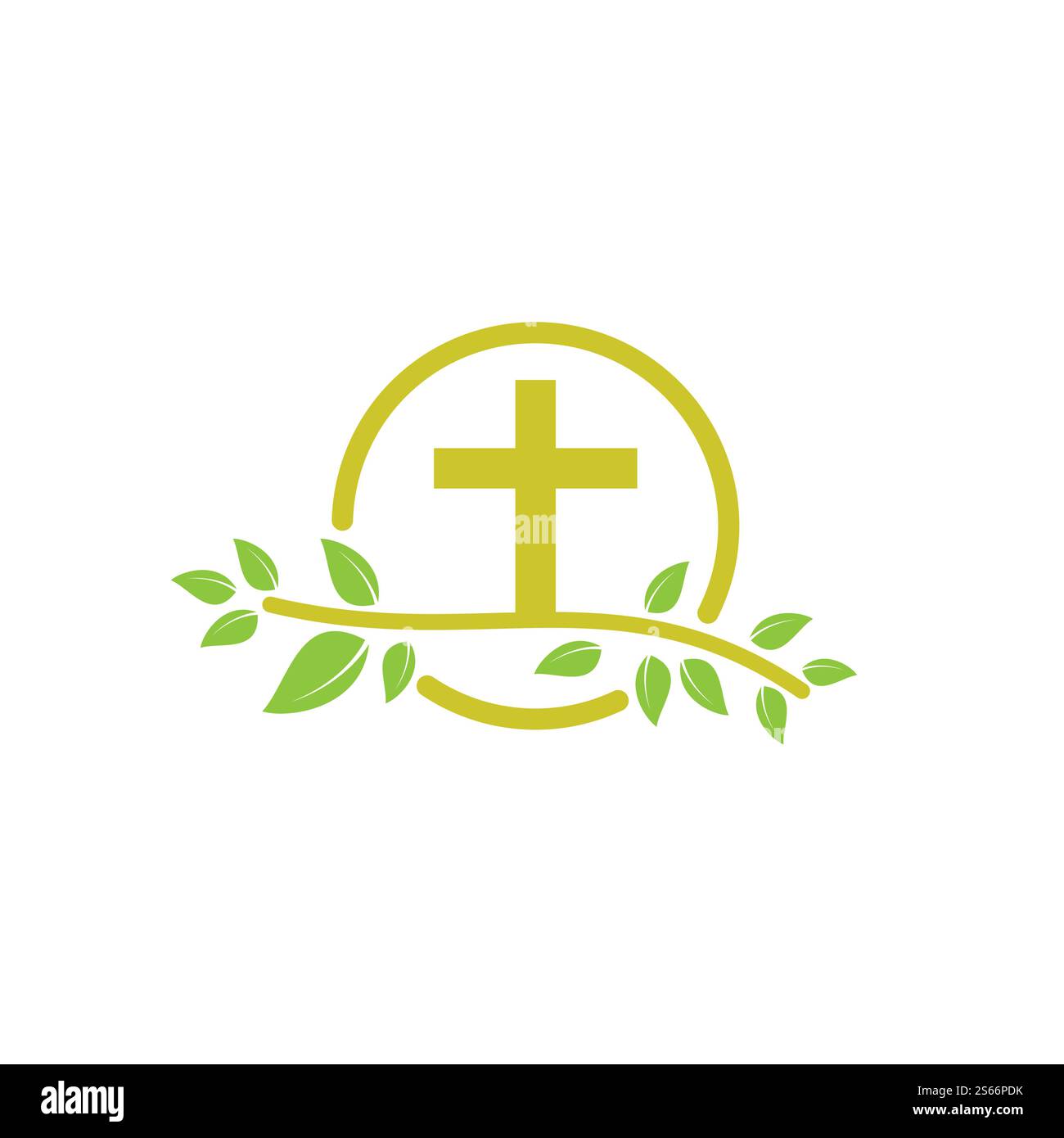 Simple christian church cross with tree leaves vector logo design Stock ...