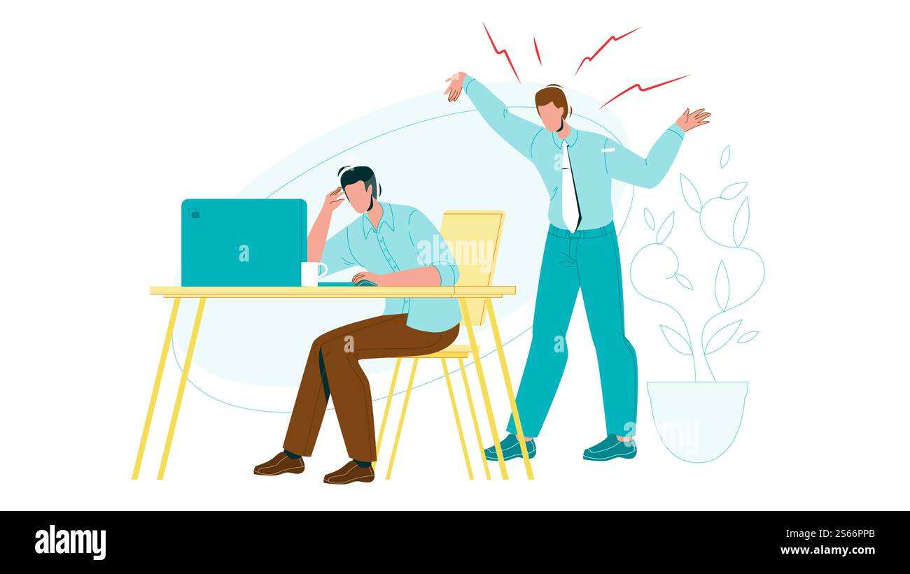 Employee Man Exhausted By Boss Screaming Black Line Pencil Drawing ...