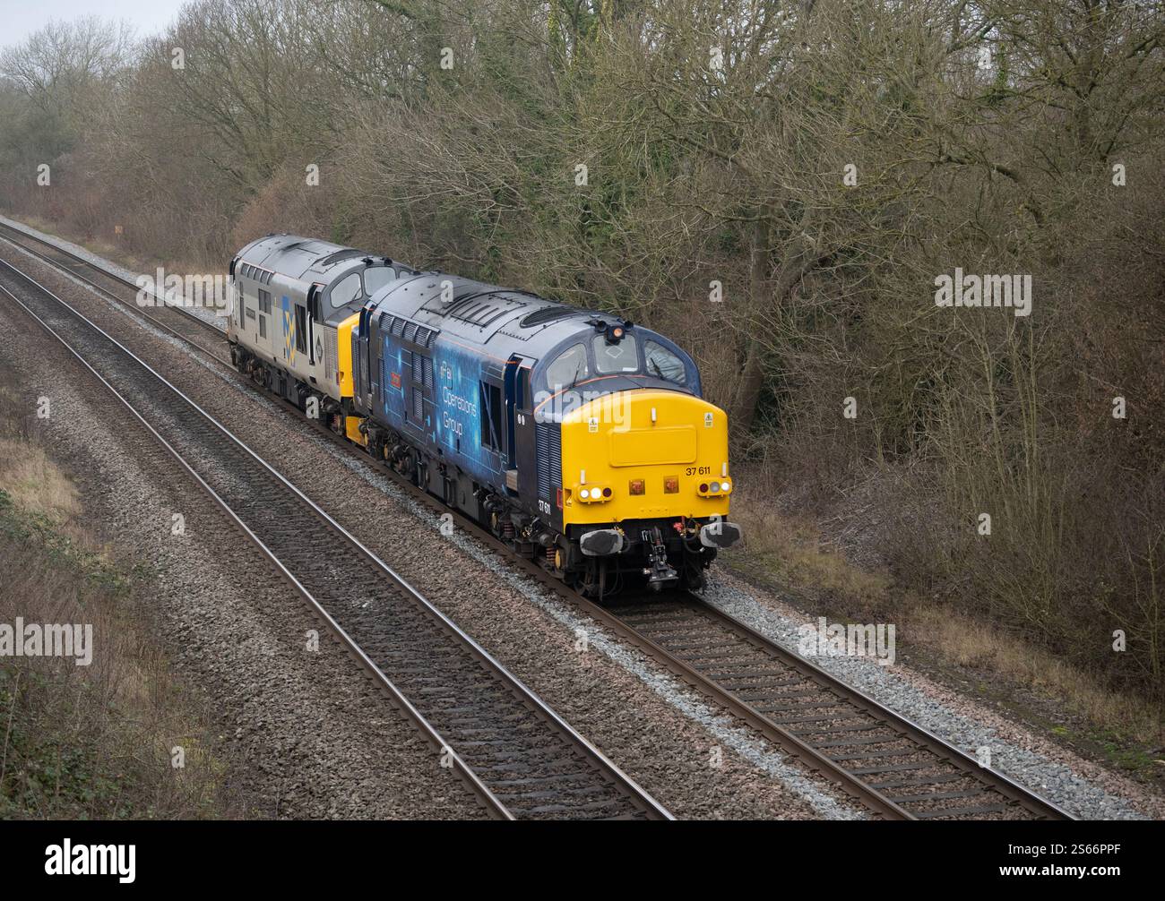 Class 37 diesel locomotives Nos. 37611 and 37901 travelling light ...