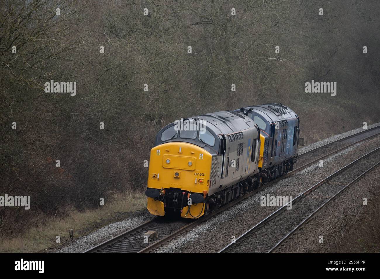 Class 37 diesel locomotives Nos. 37611 and 37901 travelling light ...
