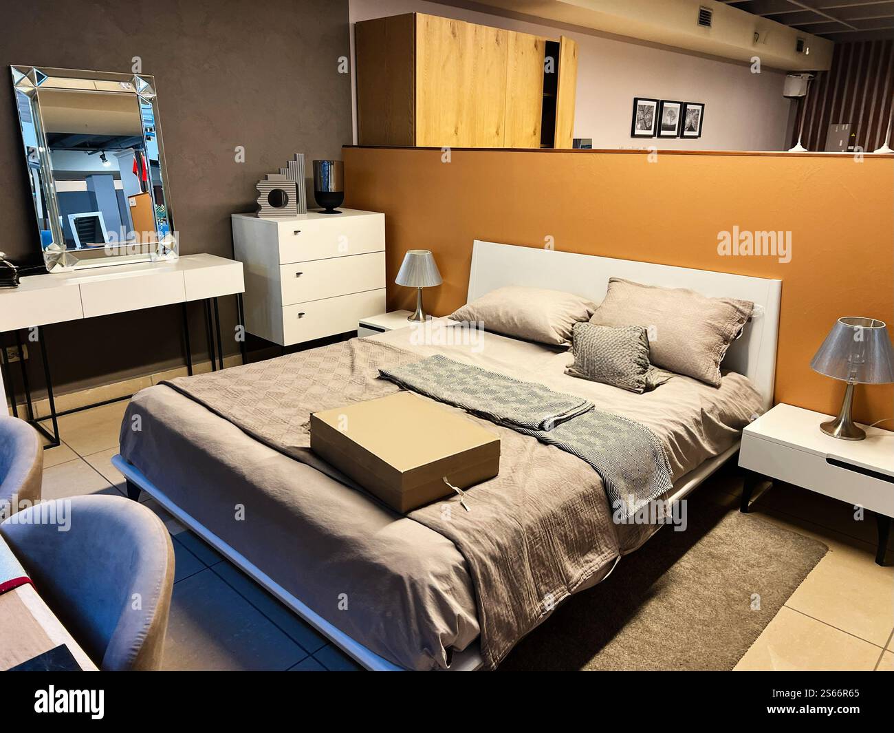 Elegant and modern bedroom design featuring a minimalist aesthetic with ...