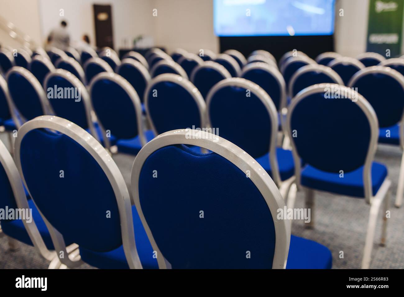 Empty modern conference hall, venue for congress lecture, line row of ...