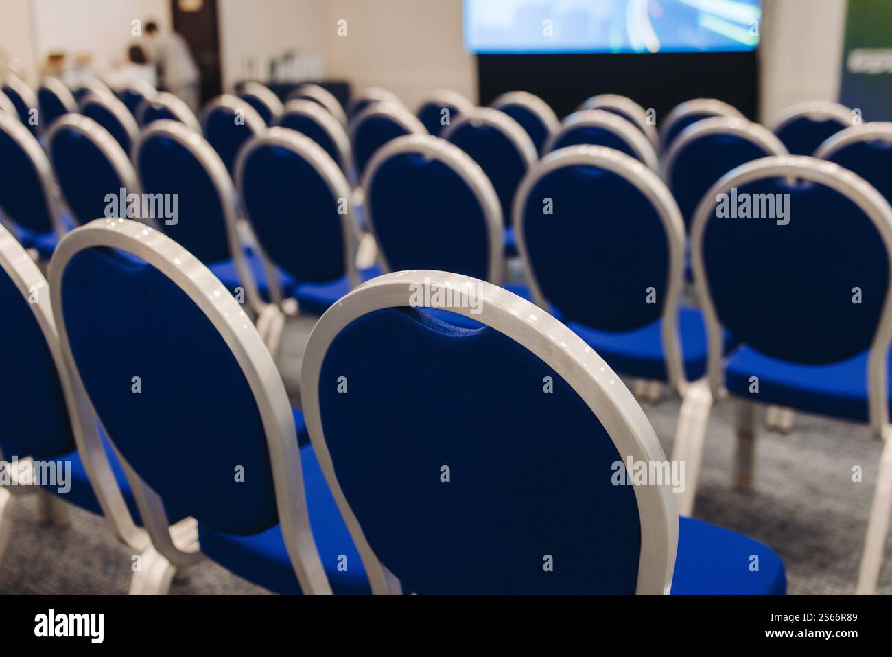 Empty modern conference hall, venue for congress lecture, line row of ...