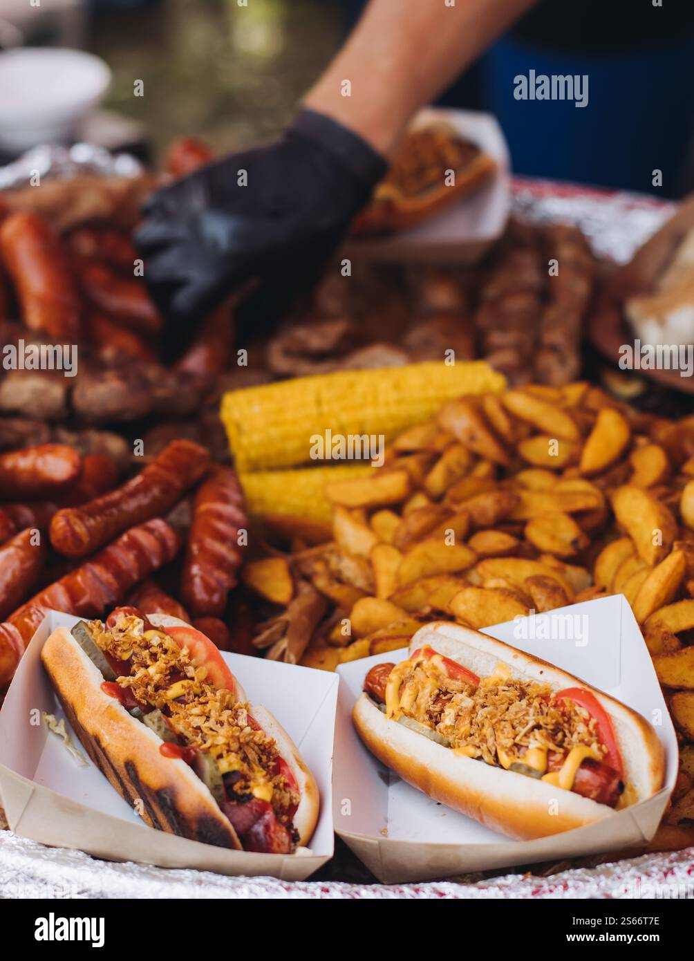 Food festival with food stall kiosk, open-air outdoor fair market ...