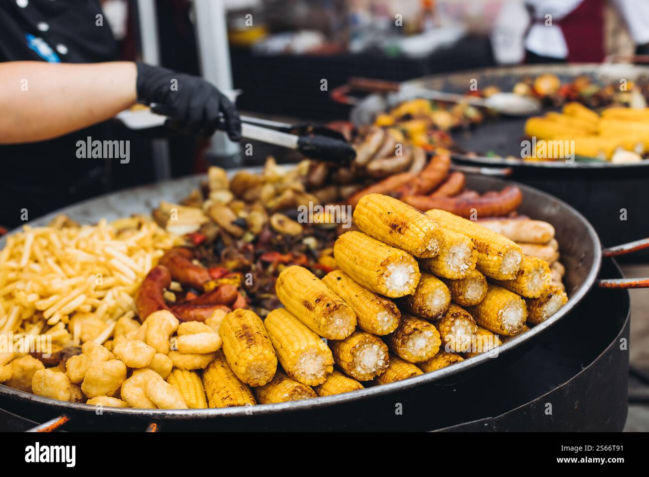 Food festival with food stall kiosk, open-air outdoor fair market ...