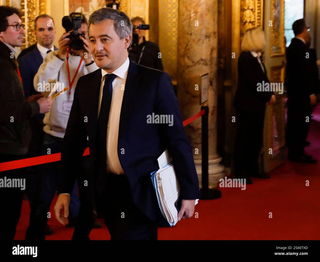 Paris, France. 15th Jan, 2025. Justice Minister Gerald Darmanin arrives ...