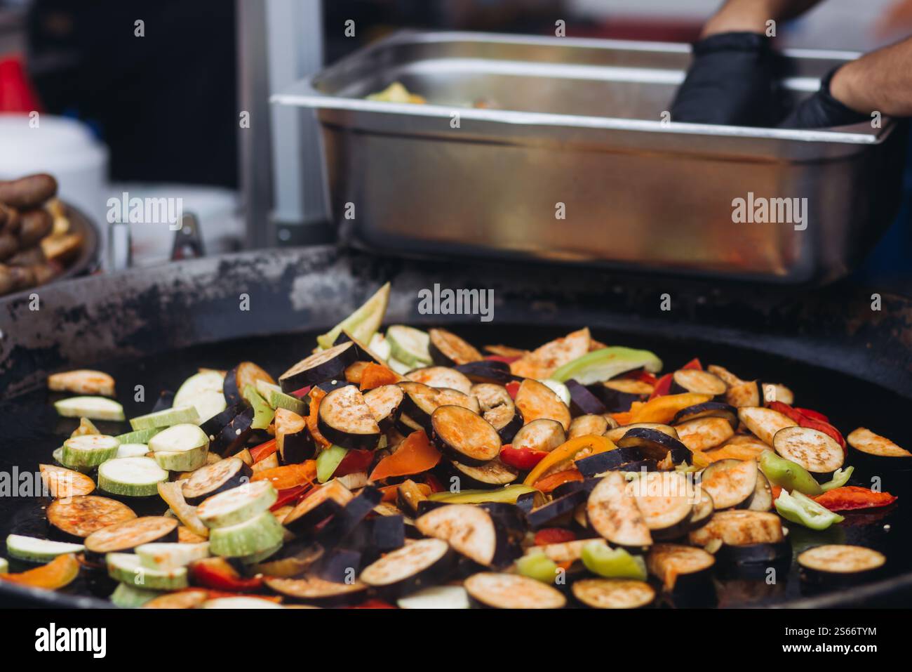 Food festival with street food stall kiosk, open-air outdoor fair ...