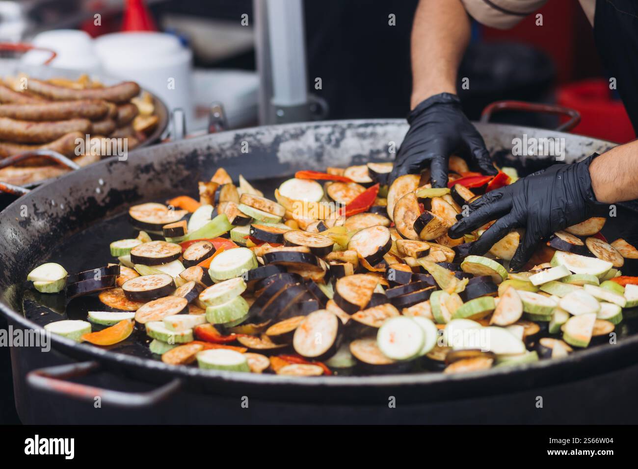 Food festival with street food stall kiosk, open-air outdoor fair ...