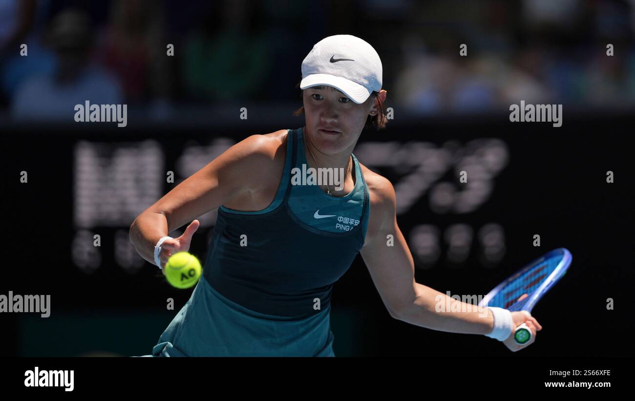 Wang Xiyu of China Emma Navarro of the U.S. during their second round ...
