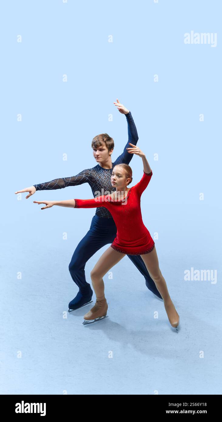 Dynamic movement. Figure skating duo captivates audience with their ...