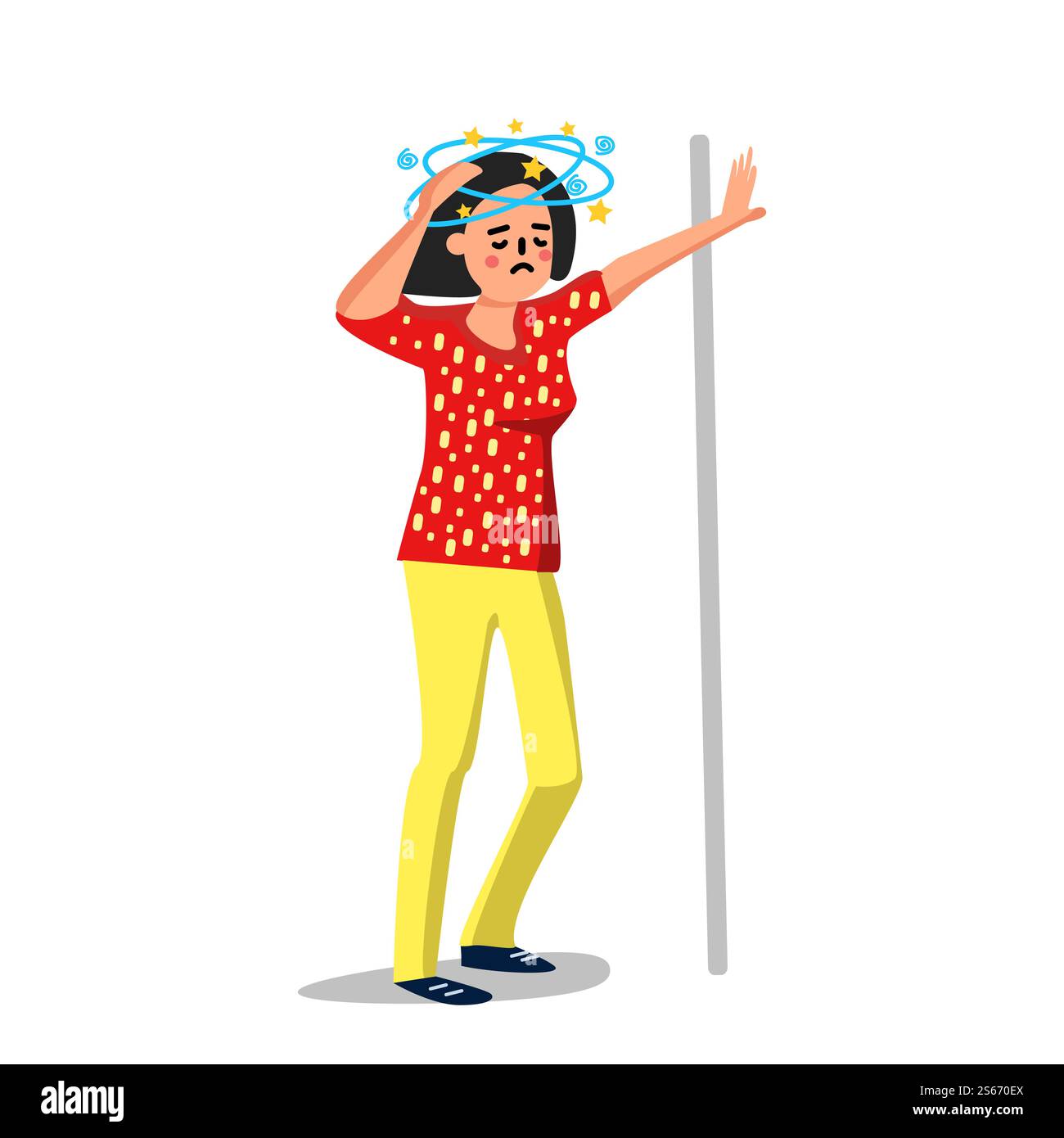 Dizziness Sick Young Woman Leaned Wall Vector. Standing Character With ...