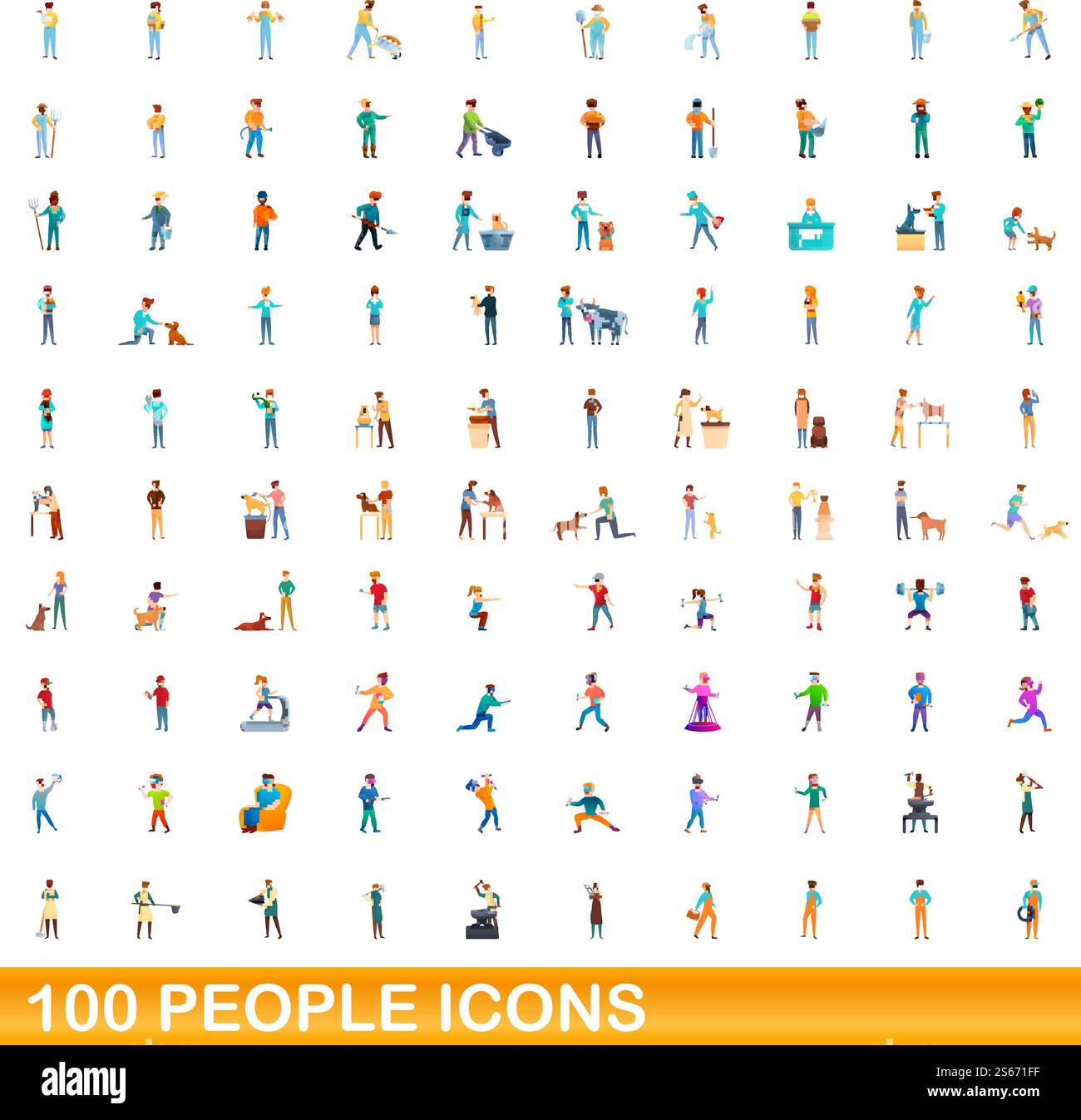 100 people icons set. Cartoon illustration of 100 people icons vector ...