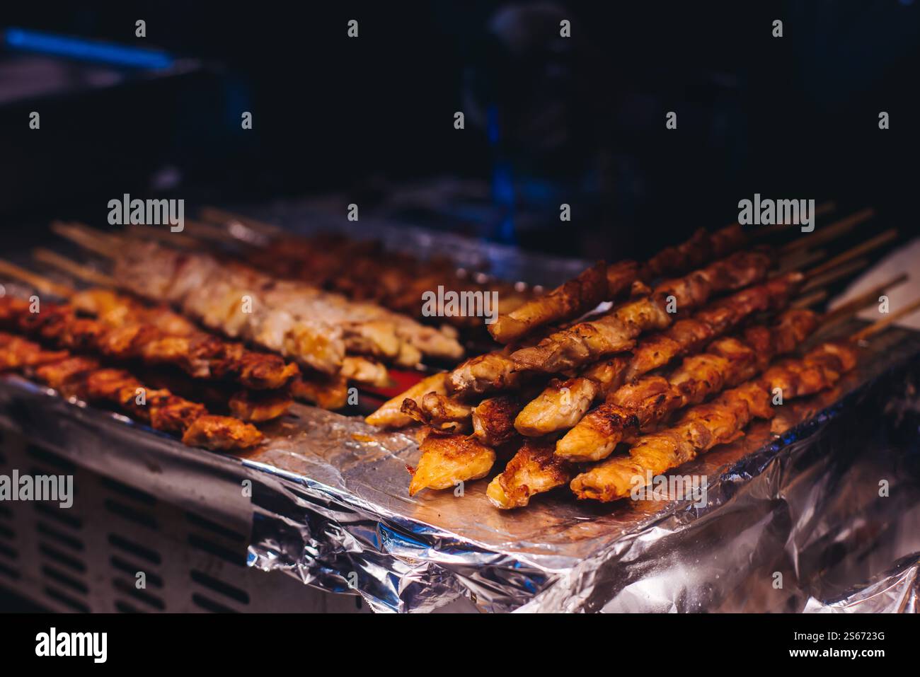 Korean barbecue, Ddakkochi, grilled chicken and pork skewers, variety ...