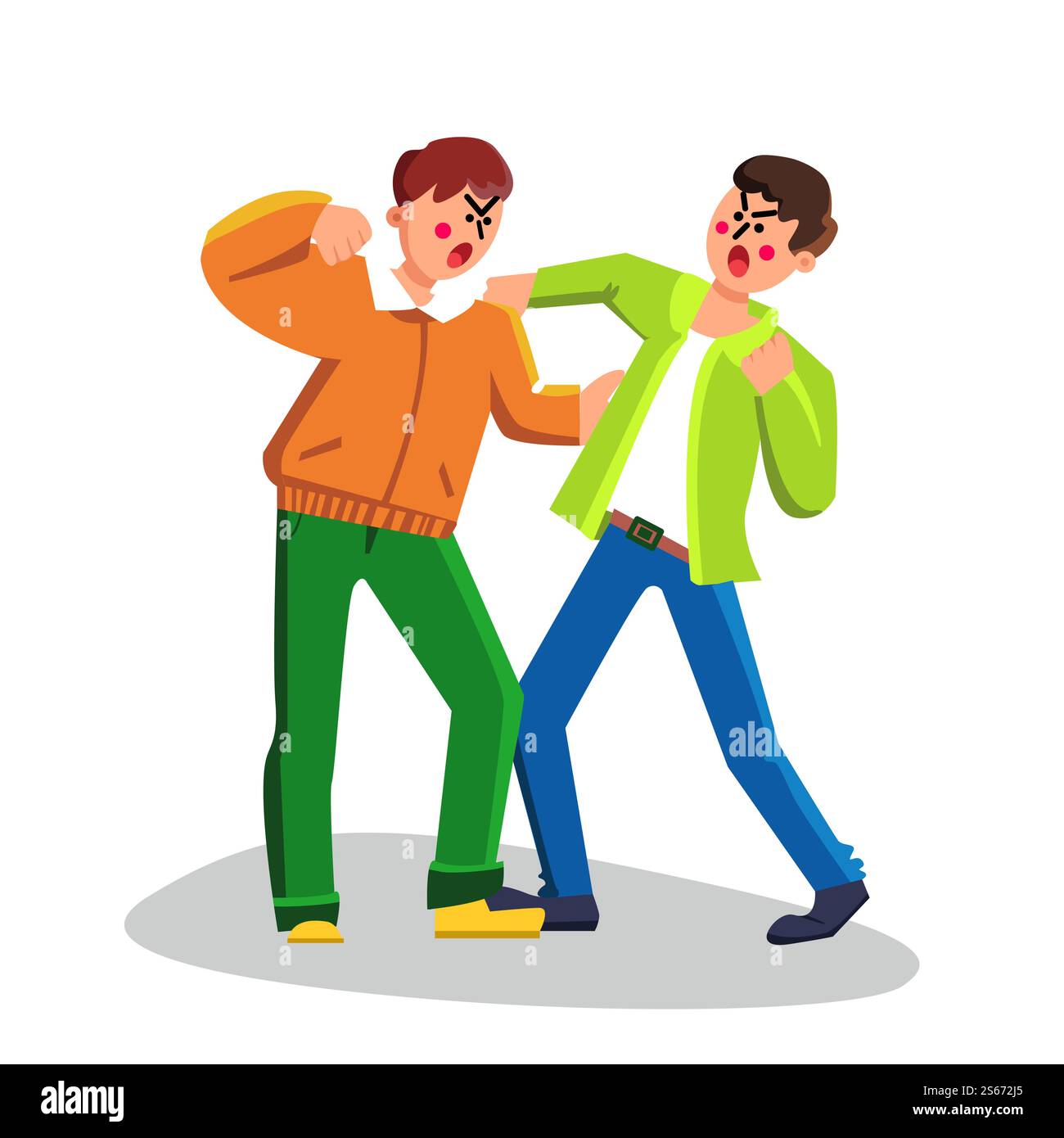 Men Fighting Boxing, Aggressive Behavior Vector. Angry And Defending ...