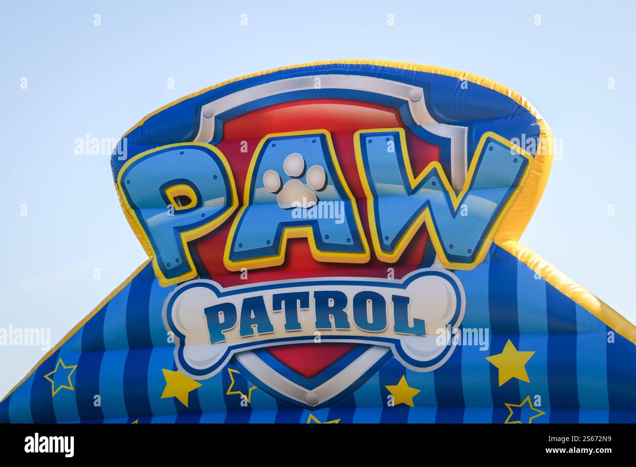 CARNIKAVA, LATVIA. 07.09.2024. PAW PATROL logo on big inflatable bouncy ...
