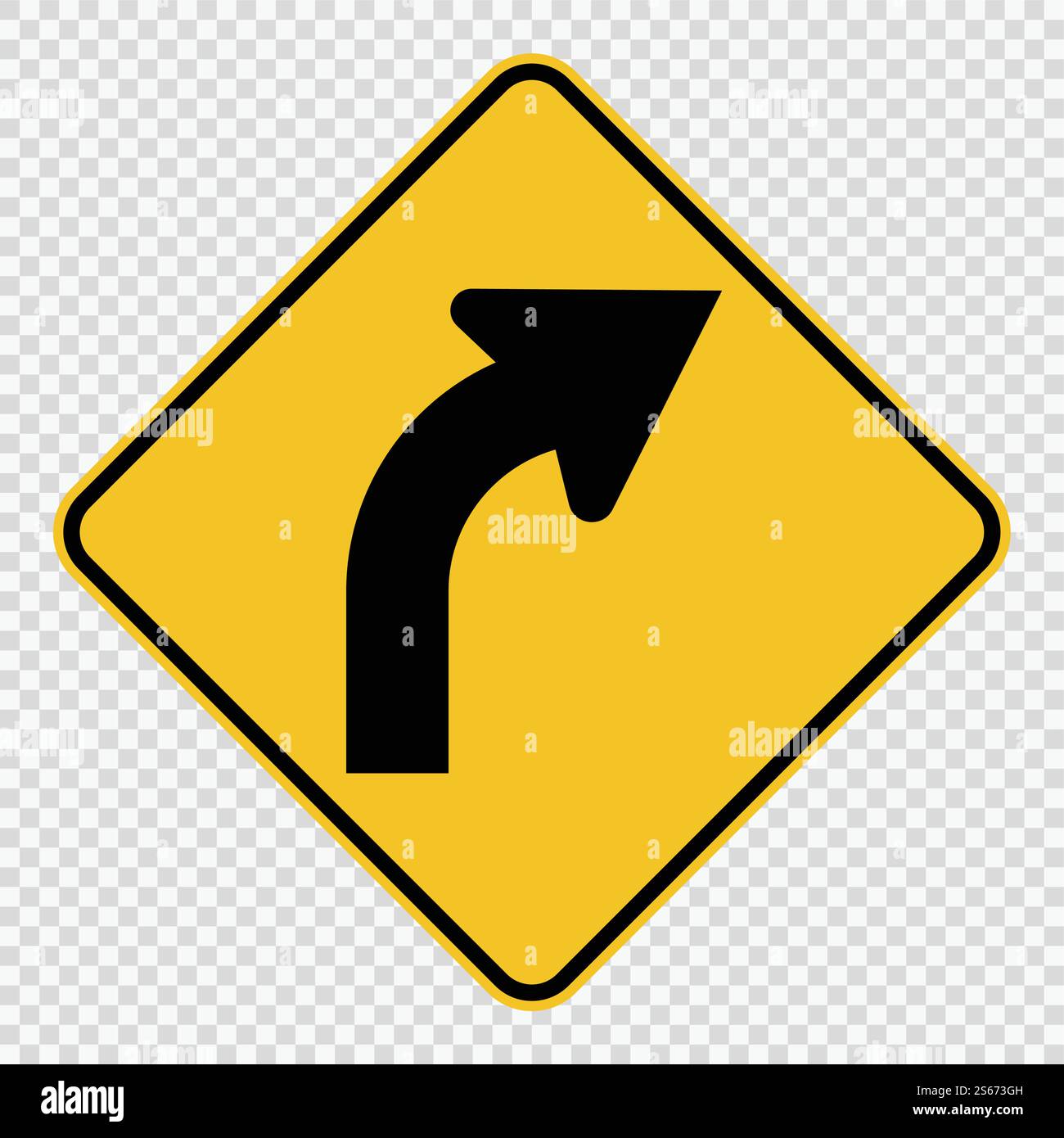 Right Curve Ahead sign on transparent background,vector illustration ...