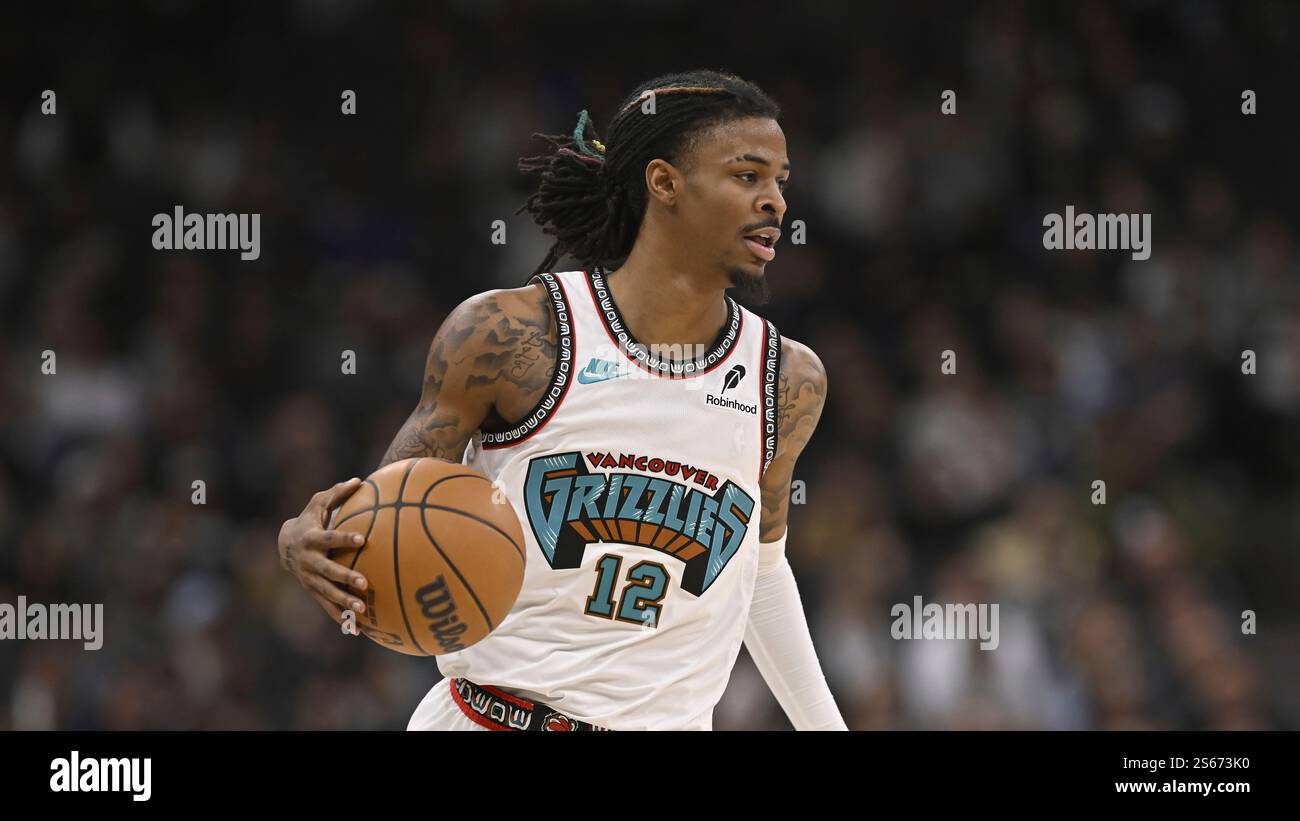 Memphis Grizzlies' Ja Morant runs upcourt during an NBA basketball game ...